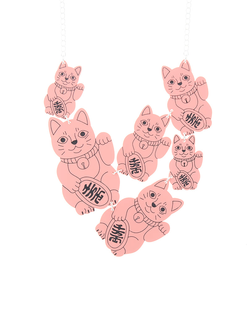 Coral Maneki Nekos Necklace La Vidriola