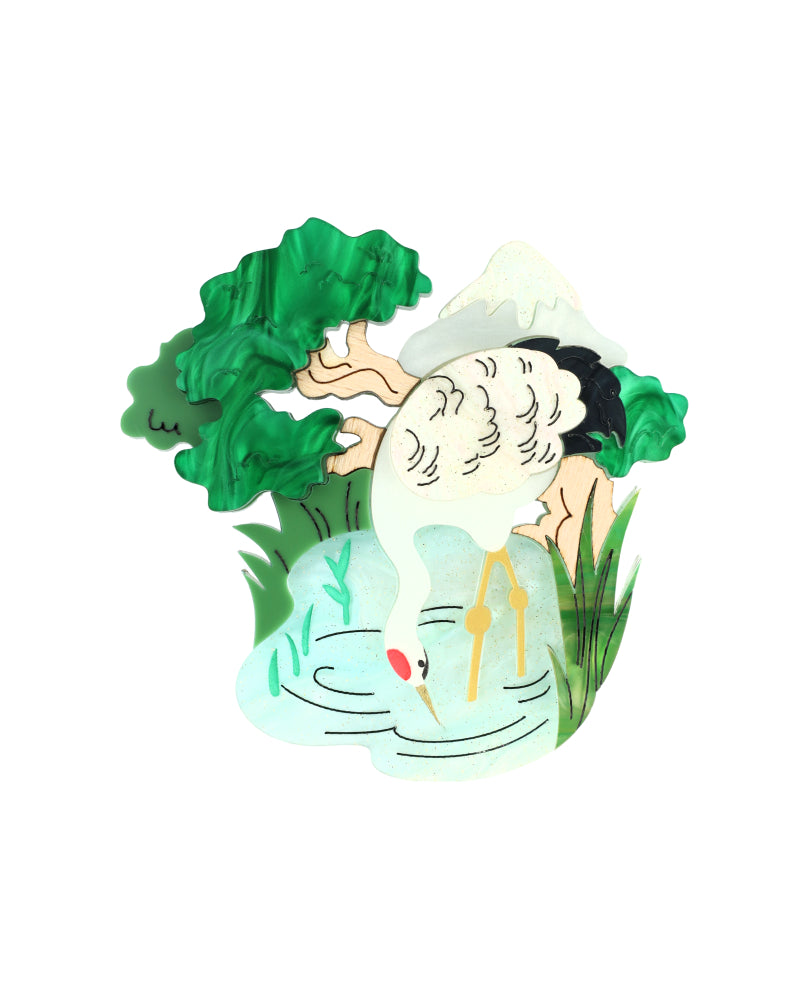 Crane Drinking Water Brooch – La Vidriola