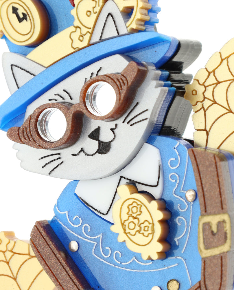 Crazy Steampunk Inventor Cat Brooch -Interactive- – La Vidriola