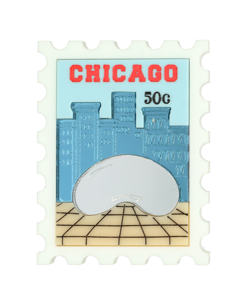 Reflection in The Bean, Chicago Stamp Brooch – La Vidriola